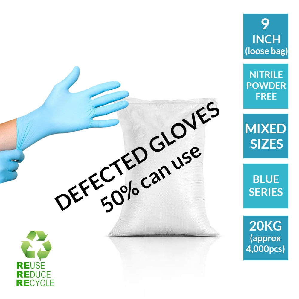 [DEFECT] BLUE NITRILE GLOVES, mixed sizes – mediniaga
